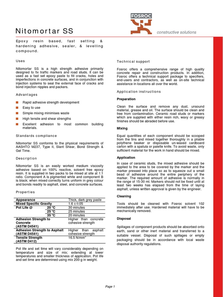 Nitomortar SS | PDF | Epoxy | Adhesive