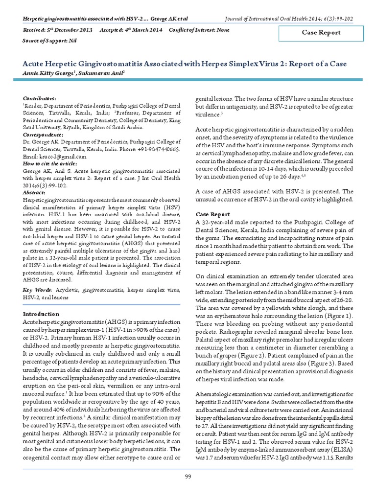 Acute Herpetic Gingivostomatitis Associated With Herpes Simplex Virus 2 ...