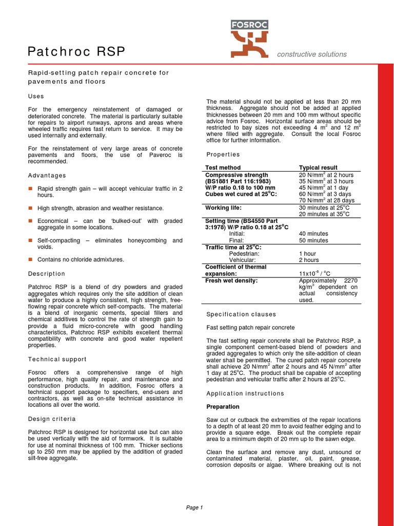 Patchroc RSP | PDF | Concrete | Manmade Materials