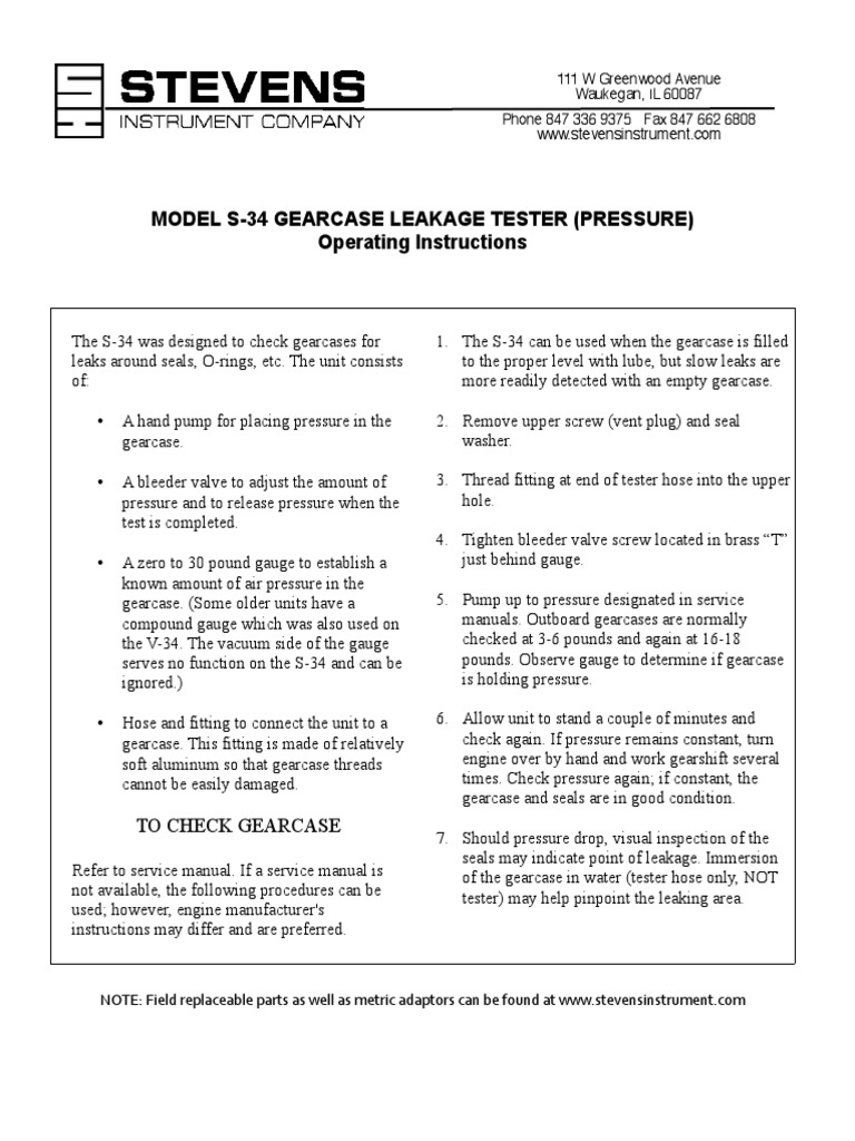 S-34 Gearcase Leakage Tester Guide | PDF