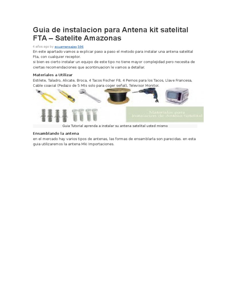 Aprenda A Instalar Su Antena Satelital Fta Tutorial Ilustrado | PDF | Televisión via satélite ...