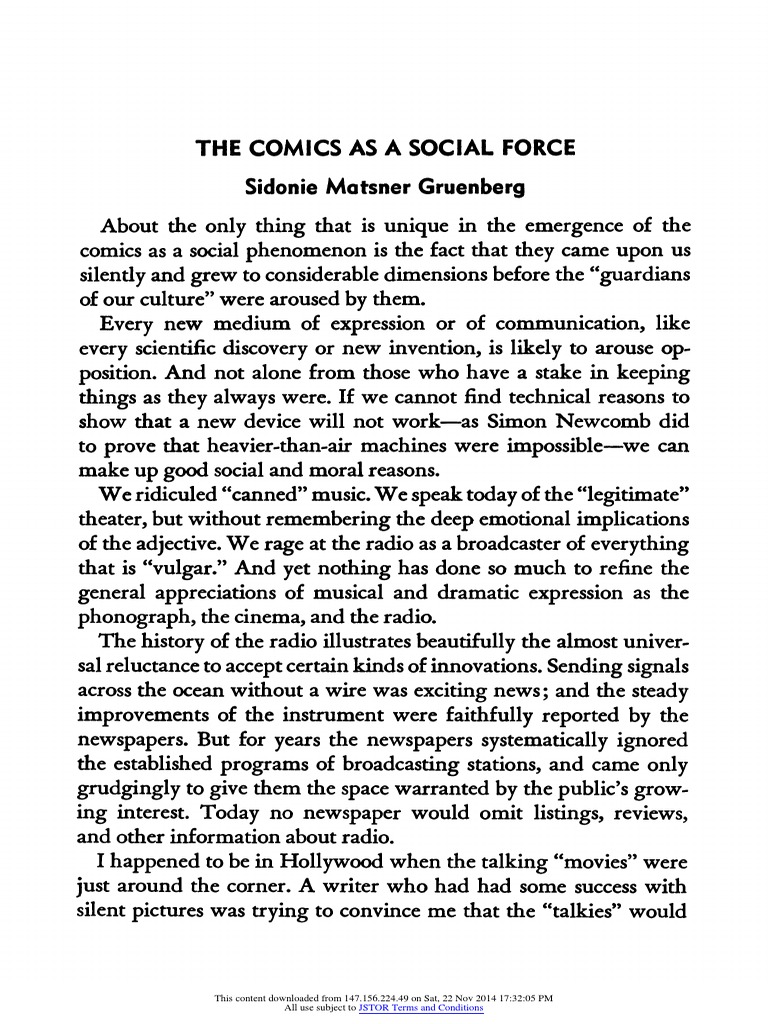 The Comics As A Social Force | PDF | Society | Discrimination
