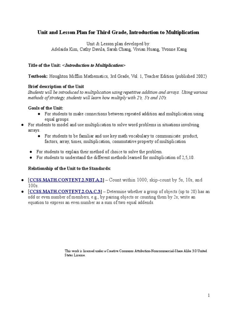 EE 333 Third Grade Introduction To Multiplication Unit Lesson Plan ...