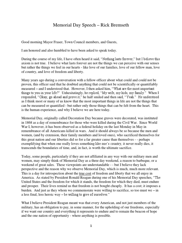 Memorial Day Speech Purcellville 2015 | PDF | Memorial Day