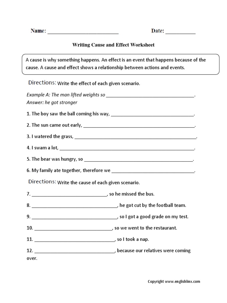 Writing Cause and Effect Worksheet | PDF | Language Arts & Discipline