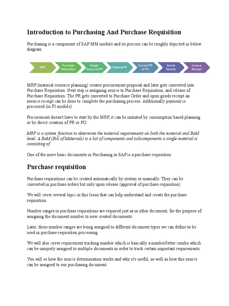 MRP - Introduction To Purchasing and Purhase Requisition | PDF | Invoice | Computing
