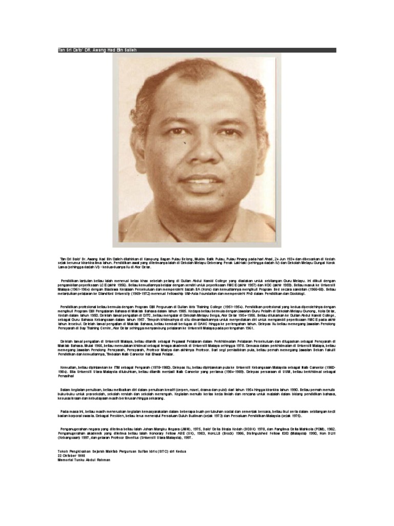 Tan Sri Dato' DR. Awang Had Bin Salleh | PDF