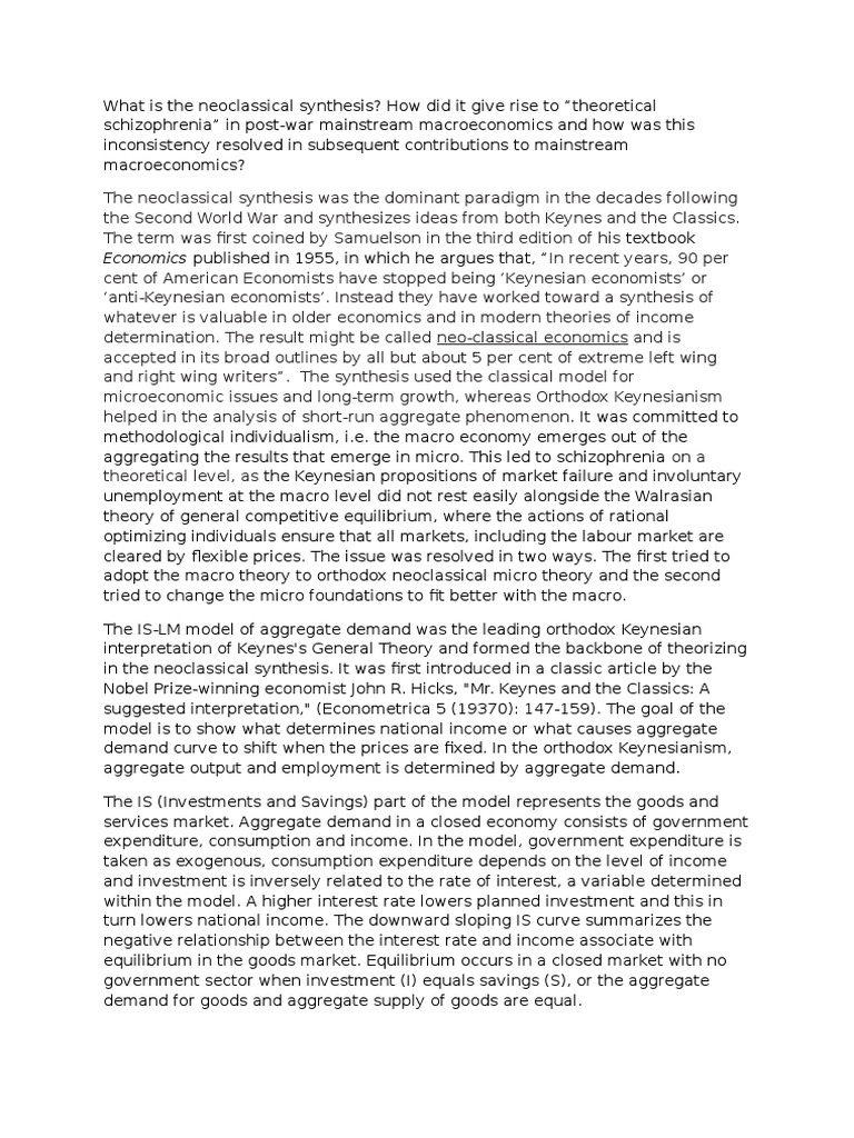 What Is The Neoclassical Synthesis | PDF | Full Employment | Economic ...