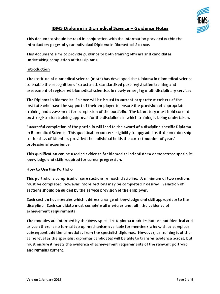 Ibms Diploma Biomedical Science Guidance Notes | Competence (Human ...