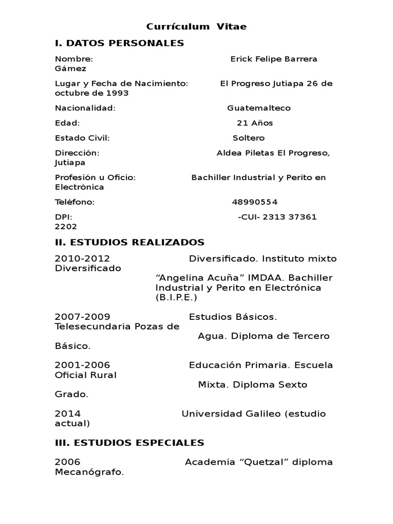 Curriculo Erick | PDF | Finanzas y dinero | Política