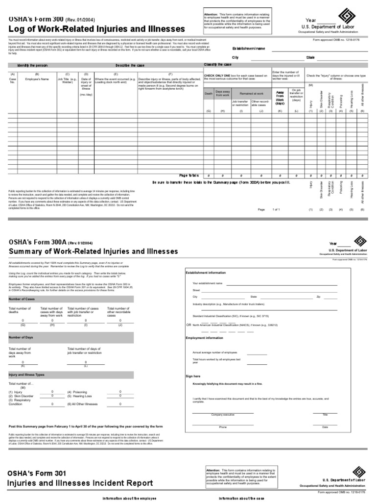 Log of Work-Related Injuries and Illnesses: OSHA's Form 300 | PDF ...