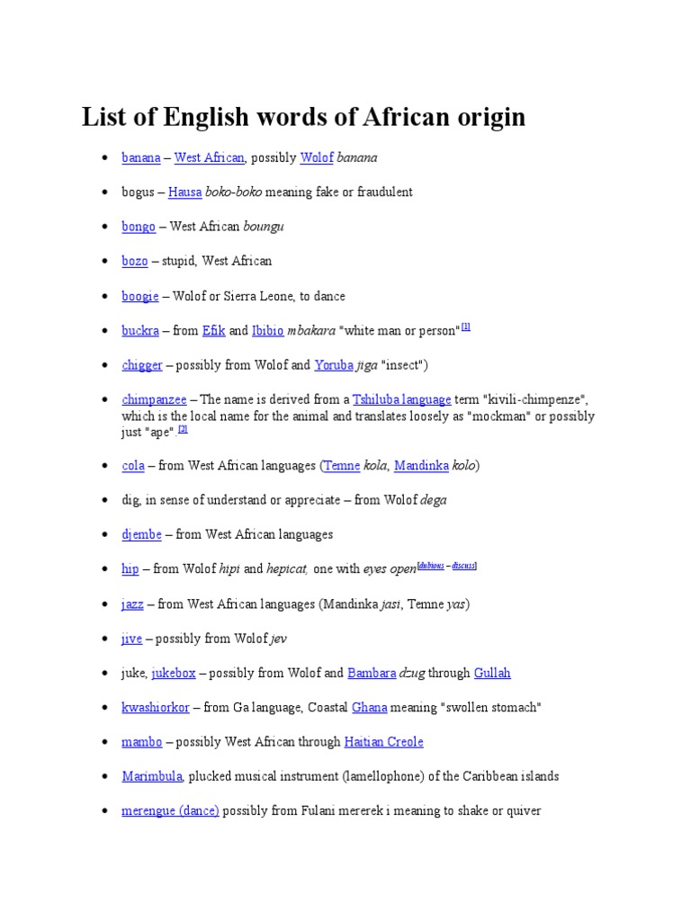 List of English Words of African Origin | PDF | West Africa | Languages ...