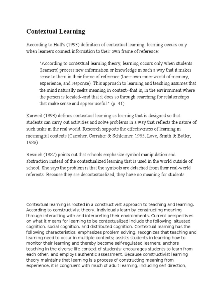 Contextual Learning Theory Based on Constructivism | PDF ...