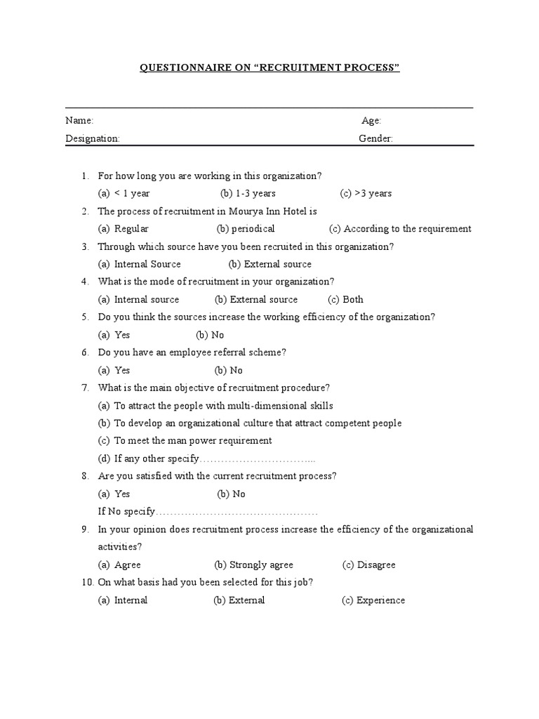 Recruitment Questionnaire