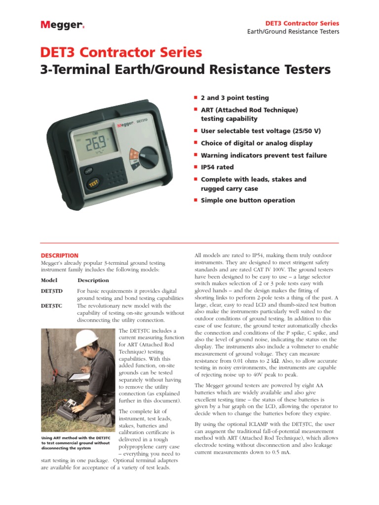 DET3 Contractor Series: 3-Terminal Earth/Ground Resistance Testers ...