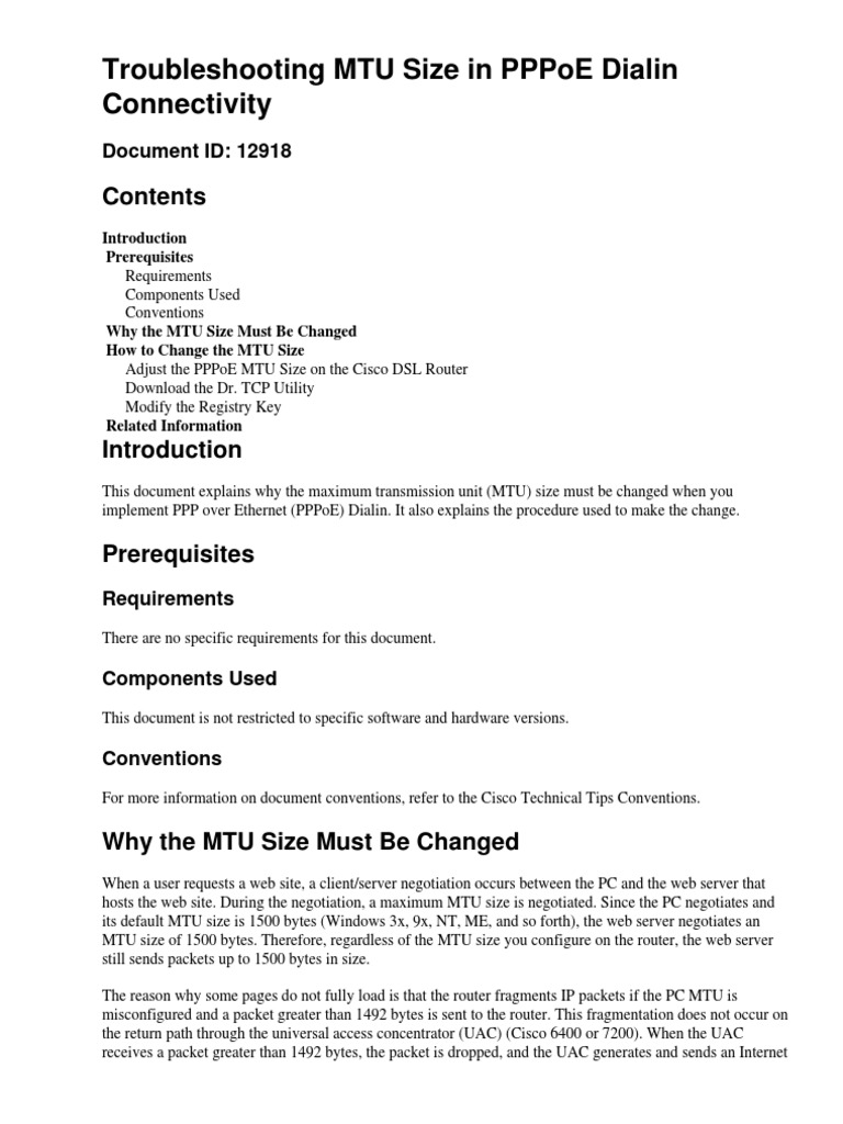 Troubleshooting MTU Size On PPOE - Router-Mtu | PDF | Router (Computing ...