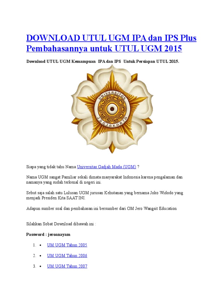 Utul Ugm Ipa Dan Ips Plus Pembahasannya Untuk Utul Ugm 2015 | PDF