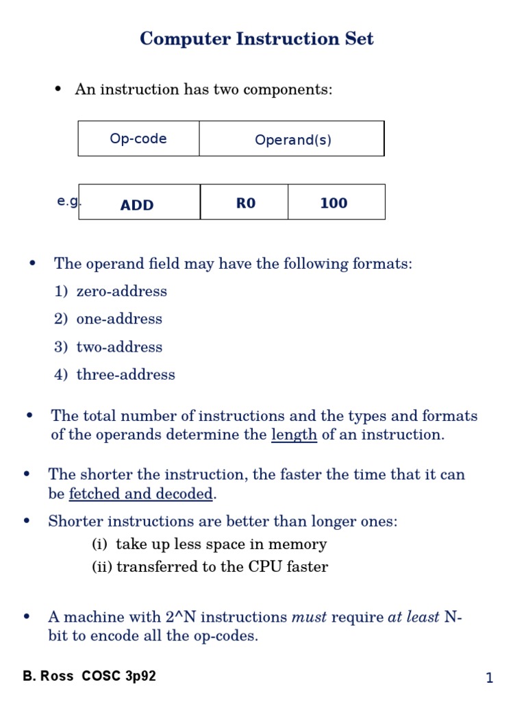 Computer Instruction Set An Instruction Has Two Components Pdf