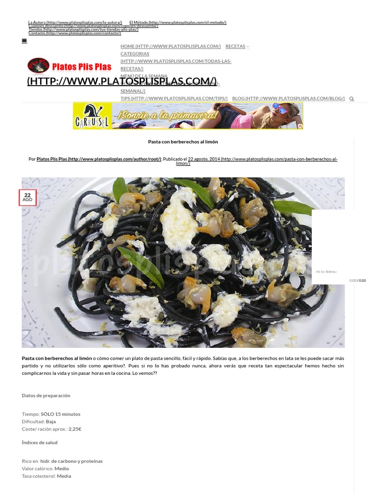 Pasta Con Berberechos Al Limón - Platos Plis Plas | PDF | Pasta | Cocina occidental