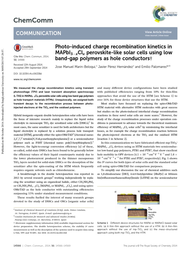 Chemcomm: Communication | PDF | Solar Cell | Electromagnetism