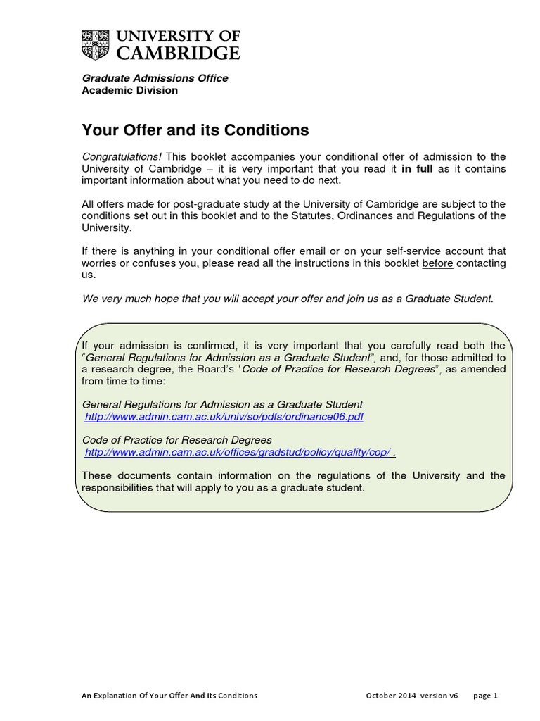 Your Cambridge Offer Explained | PDF | Doctor Of Philosophy ...