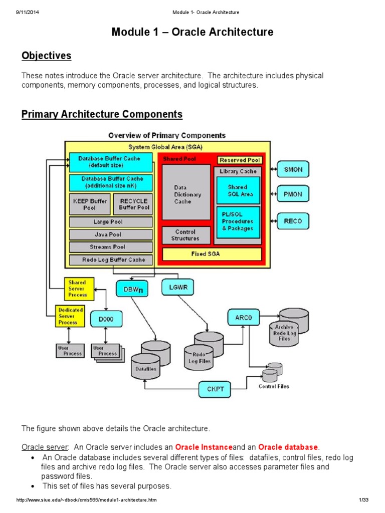 Module 1 - Oracle Architecture | Download Free PDF | Oracle Database | Cache (Computing)