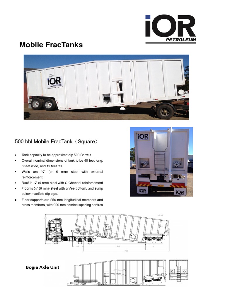 500 BBL Mobile Frac Tank Brochure1 | PDF | Pipe (Fluid Conveyance) | Valve