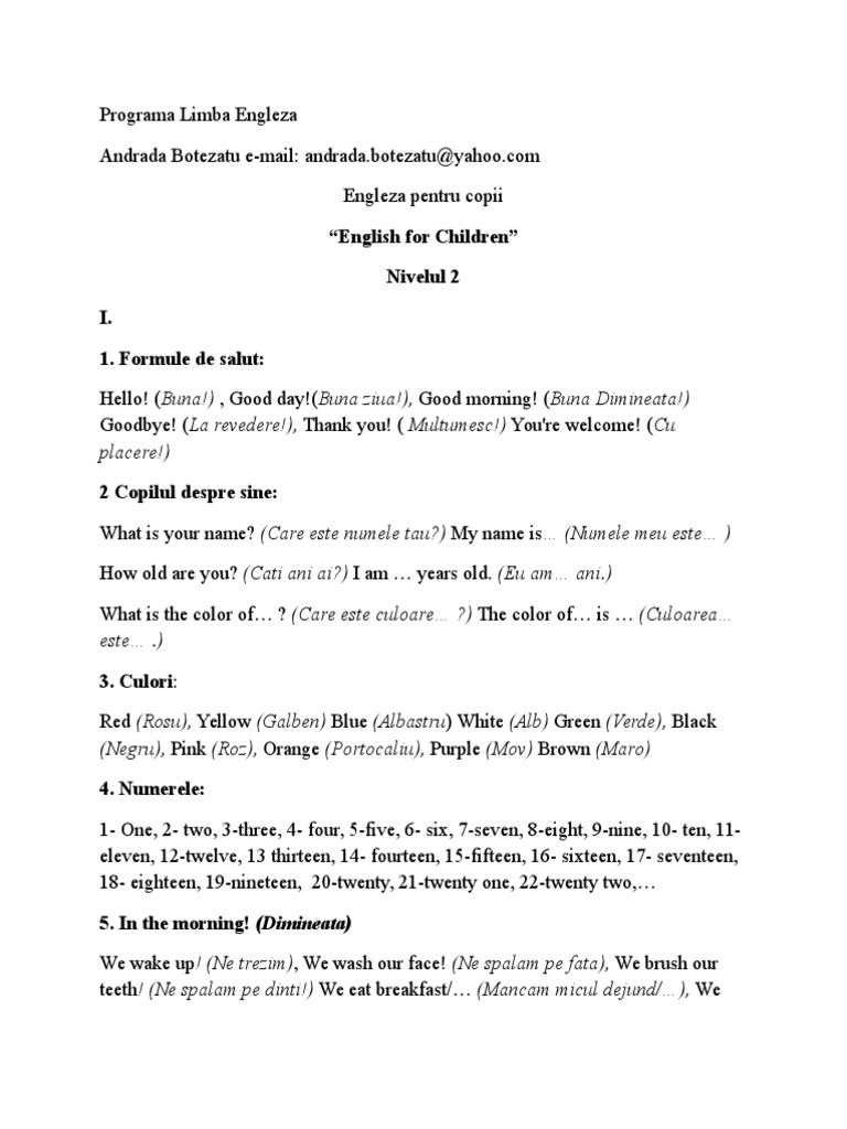 Programa Optional Engleza Nivelul 2 | PDF | Clothing | Human Body