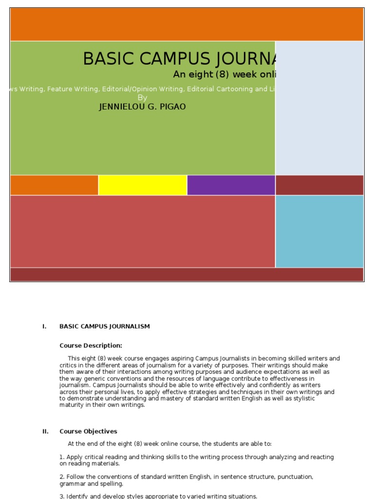 Basic Campus Journalism Syllabus Final | PDF | Journalism | Poetry