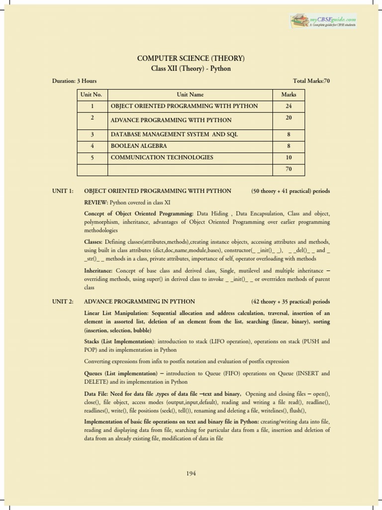 Computer Science Theory Class Xii Theory Python Pdf Method Computer Programming