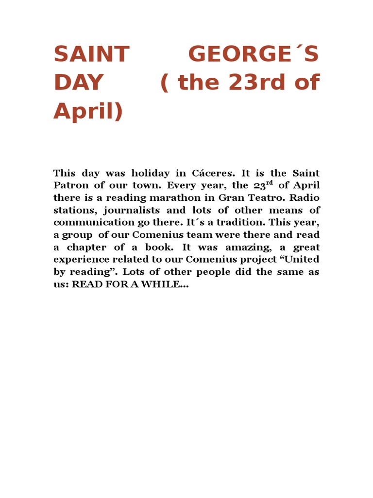 Saint George S DAY (The 23rd of April) | PDF