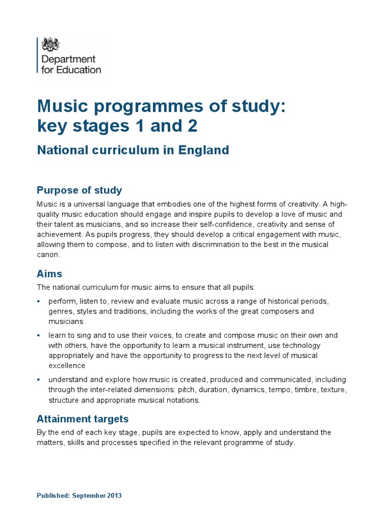 Music Programmes of Study: Key Stages 1 and 2: National Curriculum in ...