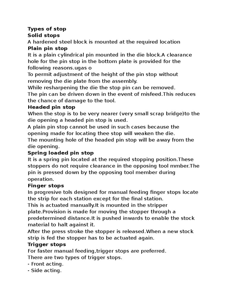 Types of Stop Solid Stops Plain Pin Stop | PDF | Trigger (Firearms) | Tools