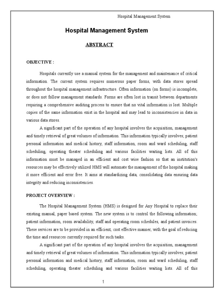 Hospital Management System: Objective | PDF | Active Server Pages ...