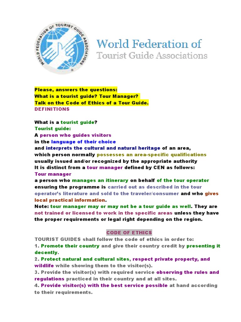 DEFINITIONSTourist Guide Ethics | PDF | Tourism | Social Institutions