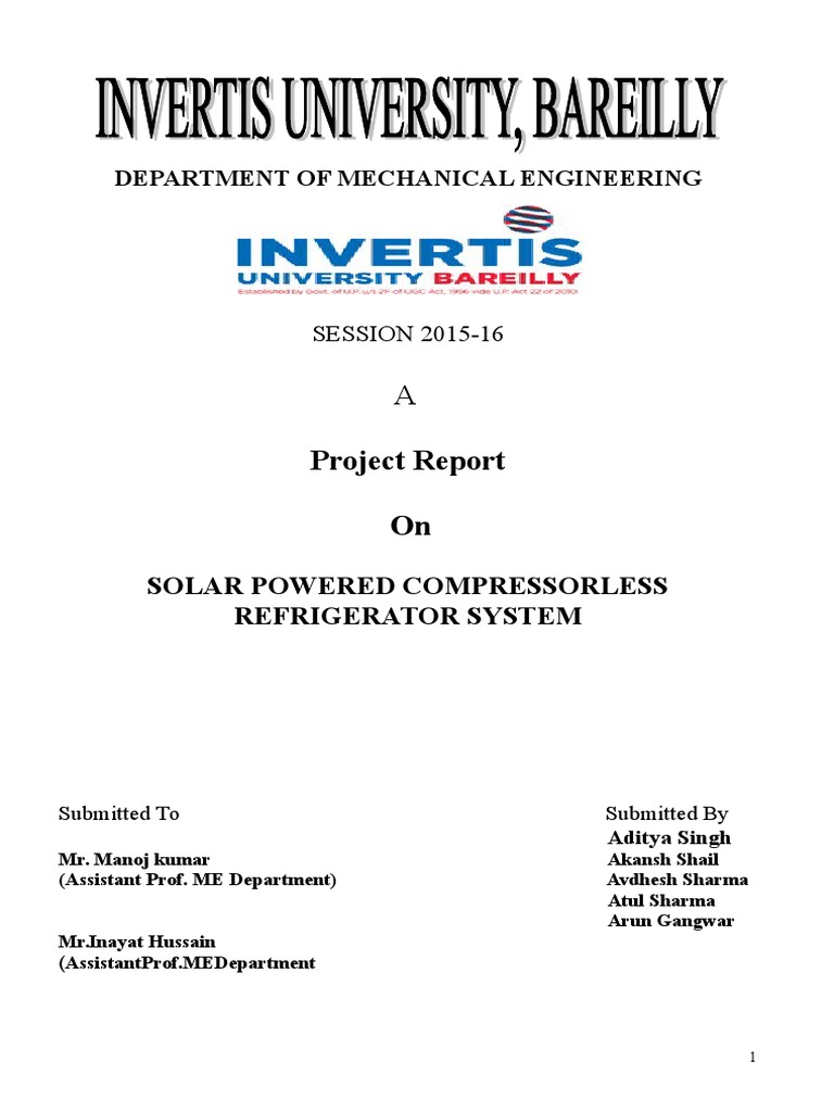 Solar Powered Compressorless Refridgerator System | PDF ...