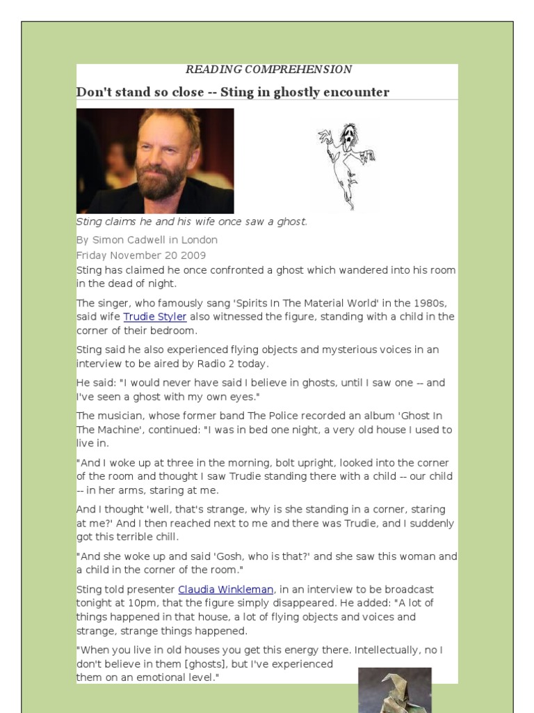 Reading Comprehension | Download Free PDF | Ghosts | Leisure