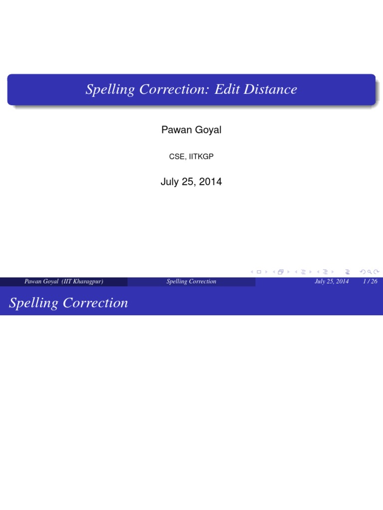 Spelling Correction: Edit Distance: Pawan Goyal | PDF | Dynamic Programming | Algorithms