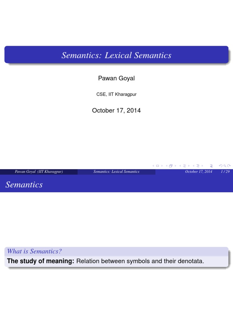 Semantics: Lexical Semantics: Pawan Goyal | PDF | Lexicon | Communication
