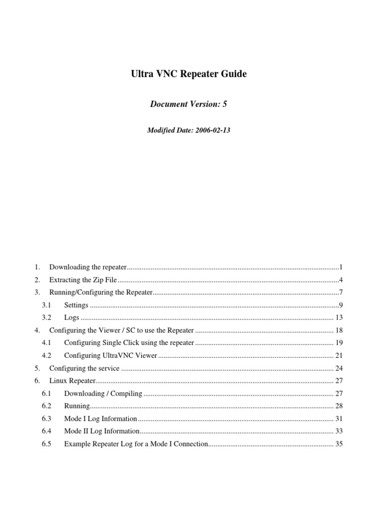 Ultra VNC Repeater Guide: Document Version: 5 | PDF | Command Line Interface | Proxy Server