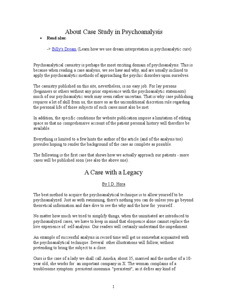 About Case Study in Psychoanalysis | Psychoanalysis | Dream