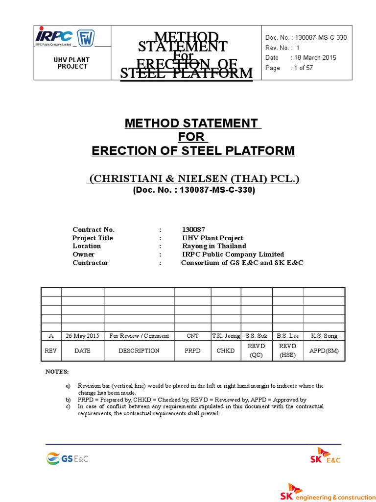 Steel Platform Erection Method Statement | PDF | Structural Steel ...