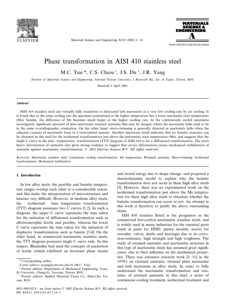 Phase Transformation in AISI 410 Stainless Steel PDF | PDF | Steel ...