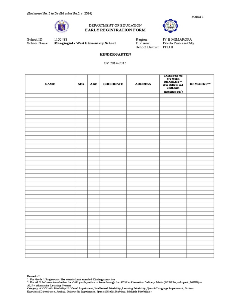Early Registration Form | PDF