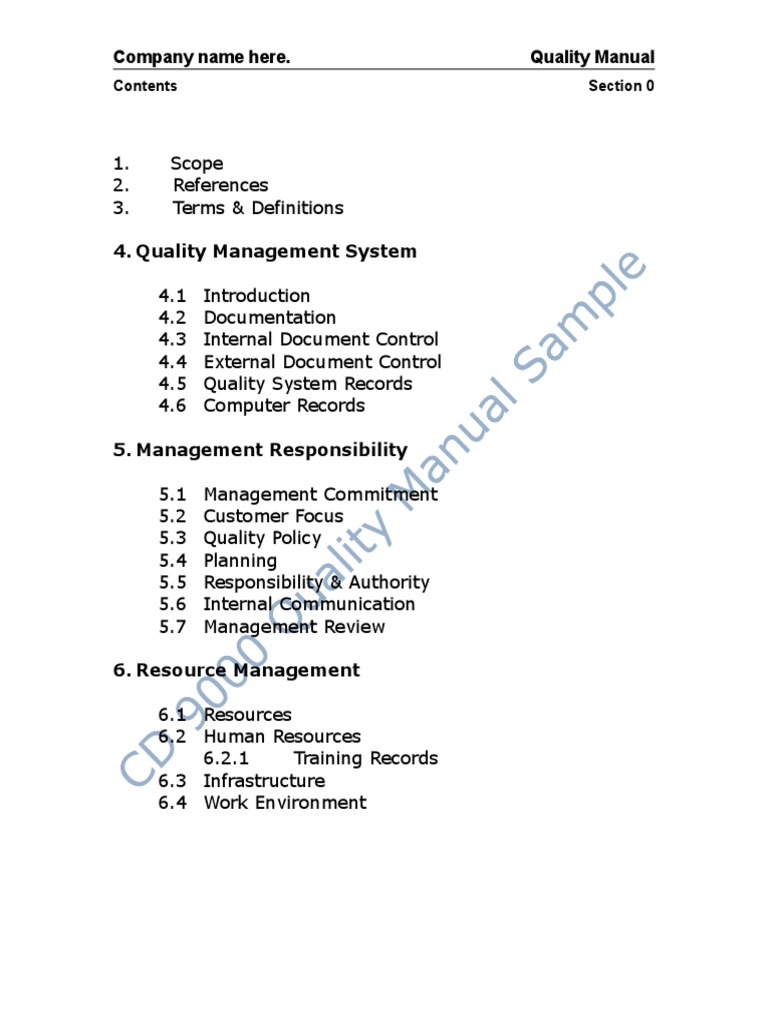 Company Name Here. Quality Manual: Section 0 | PDF