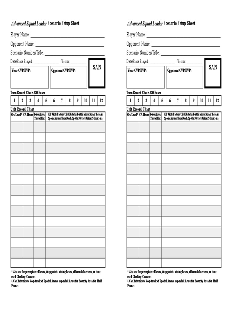 ASL Scenario Setup Record Sheet | PDF