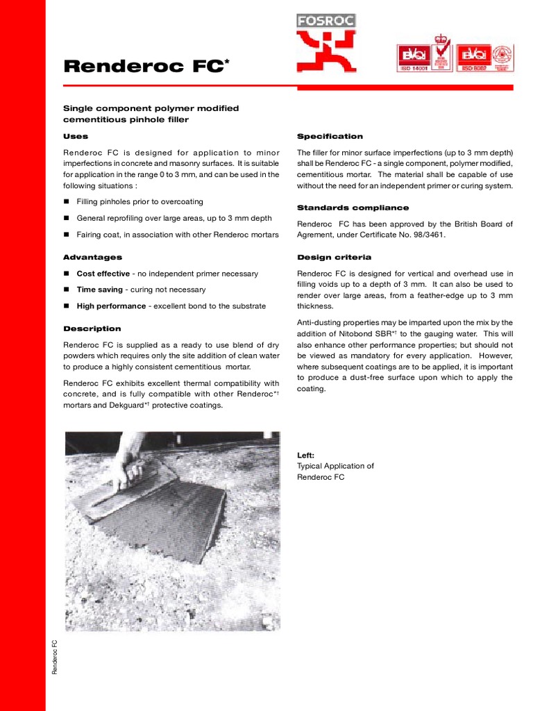 Renderoc FC: Uses Specification | Download Free PDF | Mortar (Masonry ...