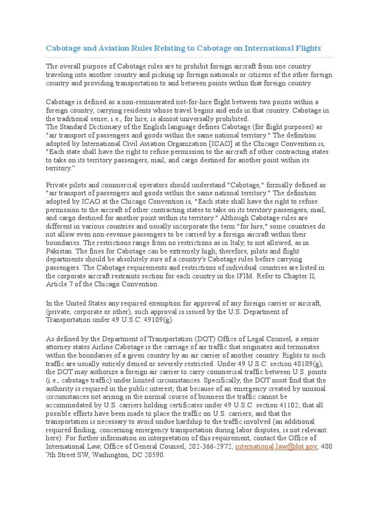 Cabotage and Aviation Rules Relating To Cabotage On International ...