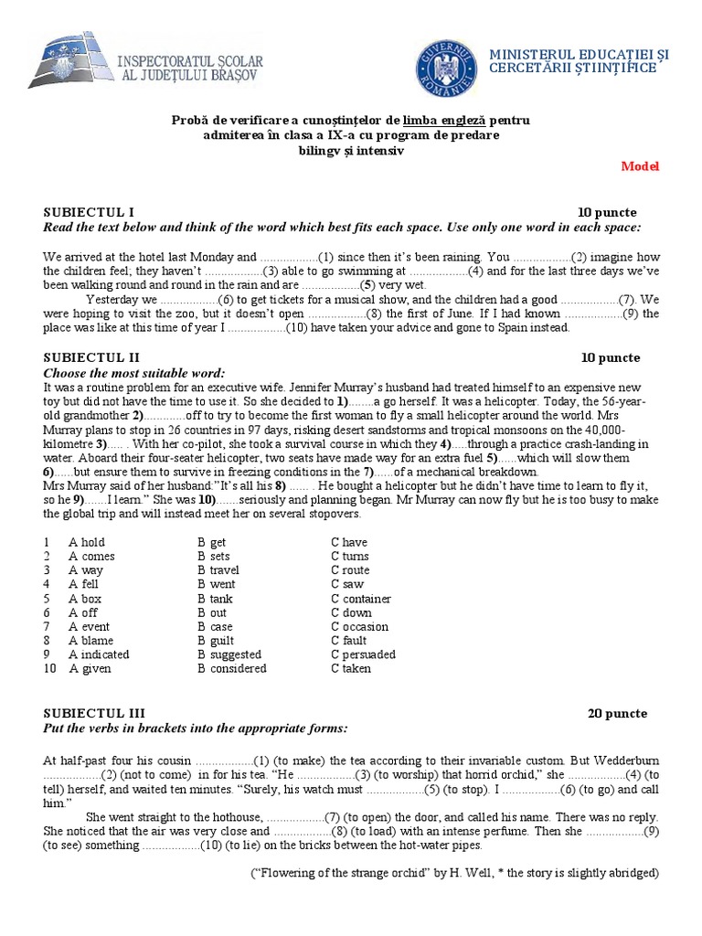 Engleza Model Subiect Bilingv 2015 | PDF | Violence