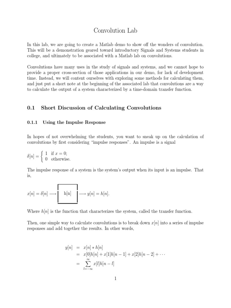 Convolution Lab 0 1 Short Discussion Of Calculating Convolutions Pdf